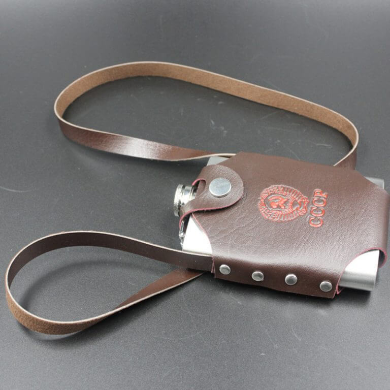 8 oz Hip Flask with embossed Holster | Russian (CCCP) | Stainless Steel ...