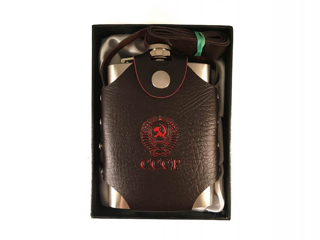 8 oz Hip Flask with embossed Holster | Russian (CCCP) | Stainless Steel ...
